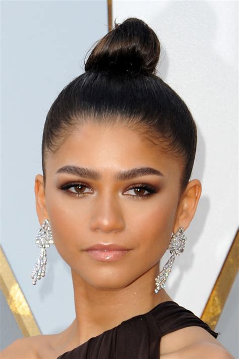 Zendaya Straight Dark Brown Bun Hairstyle Steal Her Style