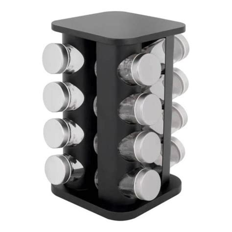 Porta Temperos Condimentos Potes Quadrado Preto E Tampa Inox Lyca Porta Tempero Porta