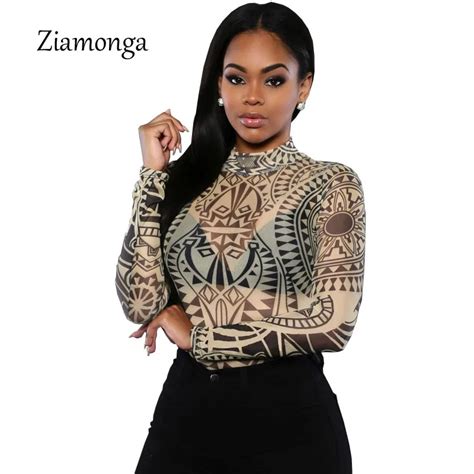 2016 Summer Women Sexy Tribal Tattoo Print Bodysuit Jumpsuit