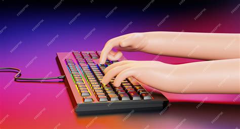 Premium Photo Hands Typing On Keyboard With Rgb Light Neon Cartoon