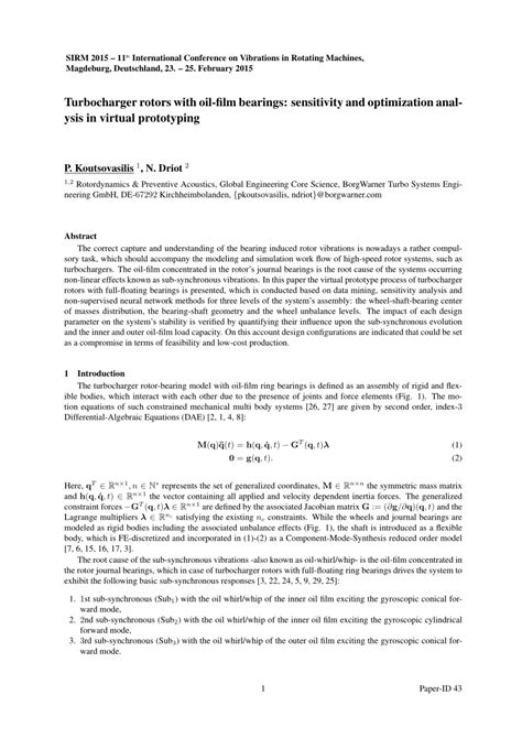 Pdf Turbocharger Rotors With Oil Film Bearings Sensitivity And Optimization Analysis In