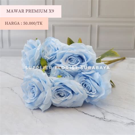 Jual 9 Kepala Bunga Palsu Mawar Premium Cabang 9 Artificial Flower
