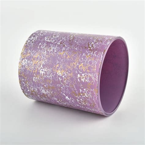 Purple Glass Vessels For Candles With Golden Decoration