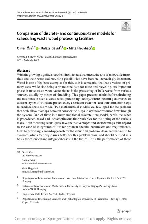Pdf Comparison Of Discrete And Continuous Time Models For Scheduling