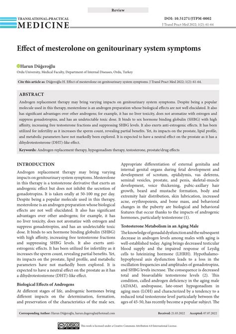 Pdf Exploring The Impacts Of Androgen Replacement Therapy On Genitourinary System Symptoms