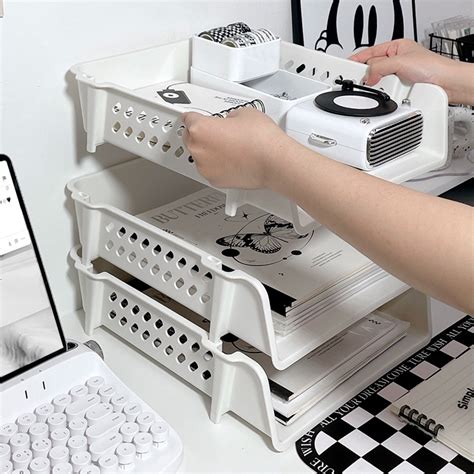 Easyhouse ชั้นวางของ ถาดวางเอกสาร A4 กล่องเก็บเอกสาร วางเรียงซ้อนเป็นชั้นได้ พร้อมส่ง ใส่ A4 ได้