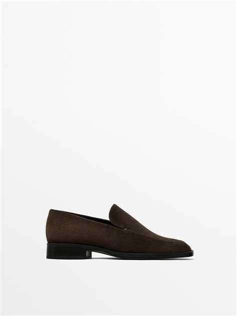 Mocassins En Croûte De Cuir à Bout Carré · Marron · Chaussures Basses