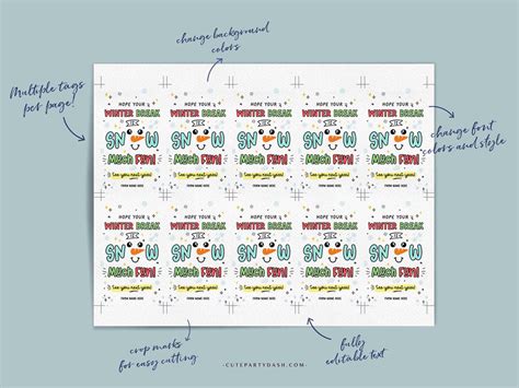 Editable Schools Out Winter Break Christmas T Tag Printable Instant