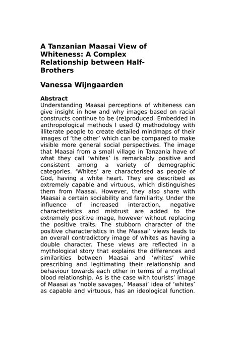 Pdf A Tanzanian Maasai View Of Whiteness A Complex Relationship