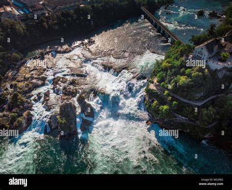 Rhine Falls Rheinfall Waterfalls With Schloss Laufen Castle Neuhausen Near Schaffhausen