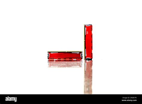 Some Ddr4 Ram Memory Modules With Red Metal Heat Sinks On A Reflective