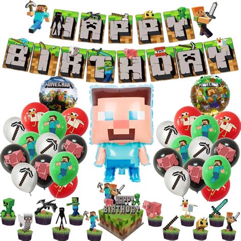 ZESTAW URODZINOWY MINECRAFT BALONY TNT PIKSELE TOPPERY GIRLANDA NA