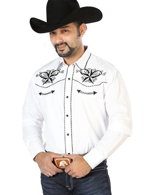 Camisa Vaquera Bordada Manga Larga Western Shirt Don Max
