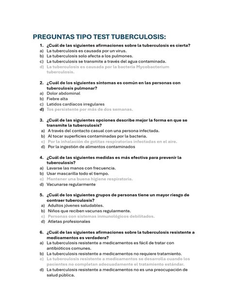 Preguntas Tipo Test Tuberculosis Pdf Tuberculosis Tos