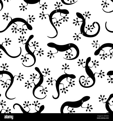 Lizard Gecko Climbing Balck Silhouette Abstract Seamless Pattern Vector