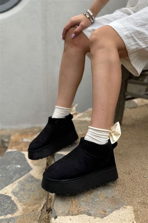 Shoebellas Cizme Abril Din Piele Intoarsa Neagra Talpa Groasa Si