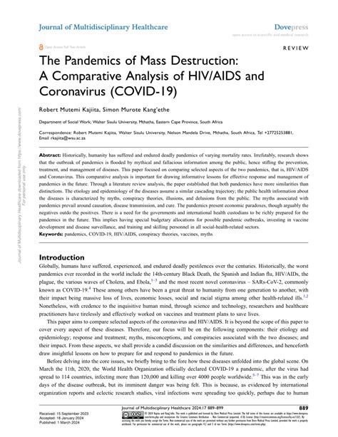 Pdf The Pandemics Of Mass Destruction A Comparative Analysis Of Hiv