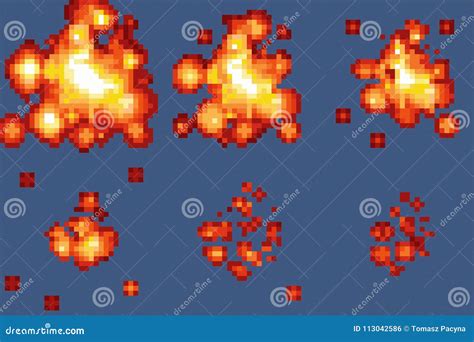 8 Bit Pixel Art Explosion Animation Frames Stock Vector Illustration Of Explosion Vector