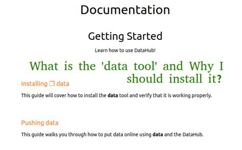 short description what is data tool on the docs main page · issue