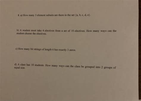 Solved 8 A How Many 3 Element Subsets Are There In The Set
