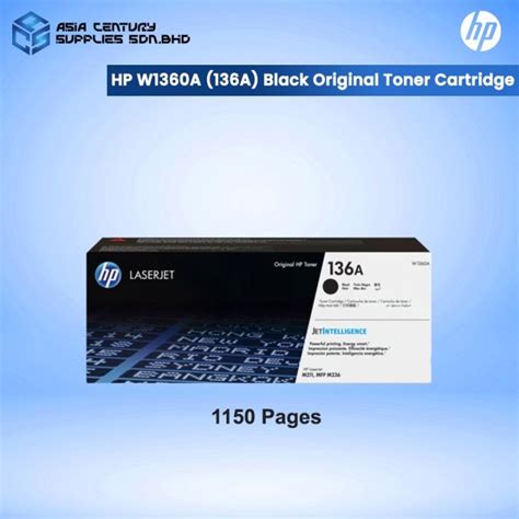 HP W1360A 136A Black Original LaserJet Toner Cartridge ( 1,150 Page ...