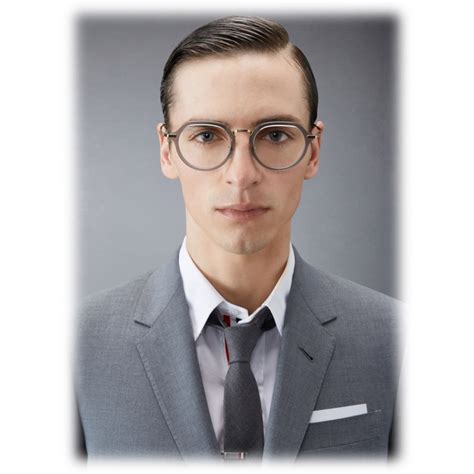 Thom Browne Acetate And Titanium Round Eyeglasses Grey Gold Thom