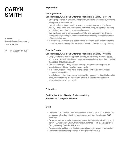 Lead Enterprise Architect Resume Samples Velvet Jobs