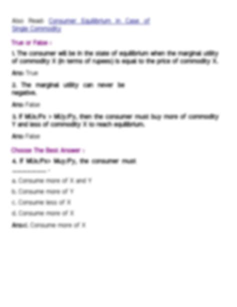 Solution Consumer Equilibrium In Case Of A Two Commodity With The Help Of Utility Analysis