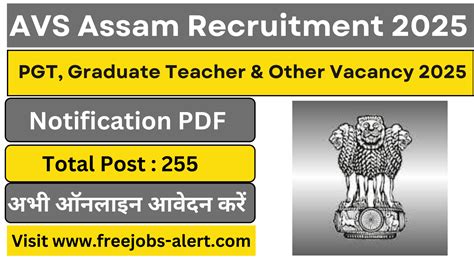 Avs Assam Recruitment Notification Out For Pgt Graduate
