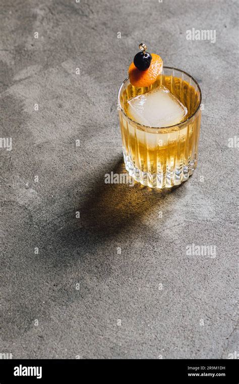 Whiskey Soda Highball Cocktail In Crystal Double Old Fashioned Glass