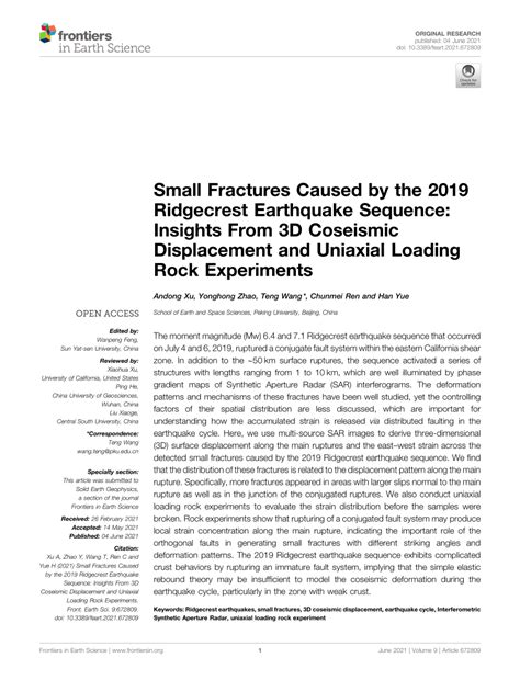 Pdf Small Fractures Caused By The 2019 Ridgecrest Earthquake Sequence