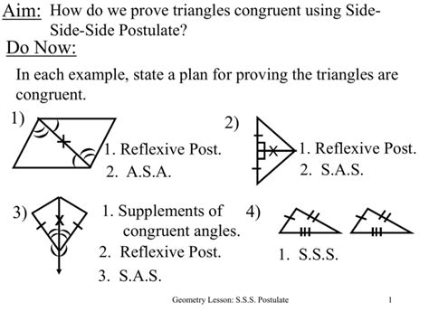 Sss Postulate Proving Triangle Congruence Geometry Lesson