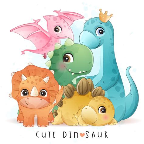 Cute Dinosaur Clipart With Watercolor Illustration Etsy Uk Die