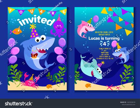 아기 상어 파티 초대장해피살 축하 카드 스톡 벡터로열티 프리 1423555610 Shutterstock