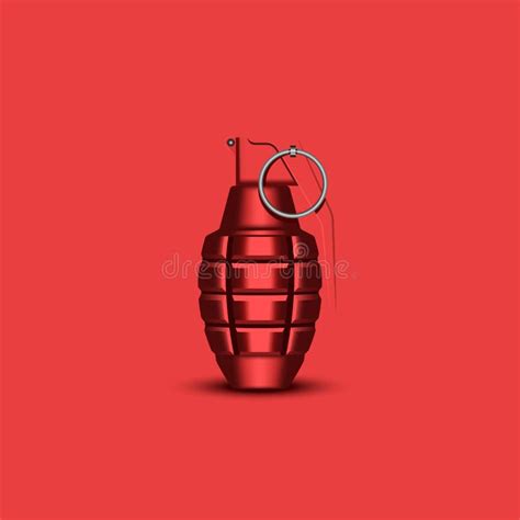 Realistic Hand Grenade 3d Vector Military Isolated Object On The Red Modern Art Poster Fashion