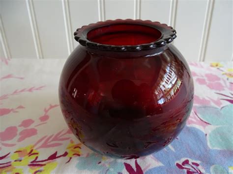 Vintage Ruby Red Glass Vase Globe Style Floral Arranger Small Red