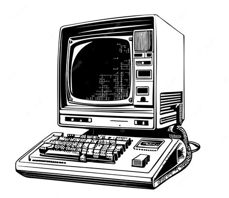 Premium Vector Computer Retro Hand Drawn Sketch Illustration Computer Technology