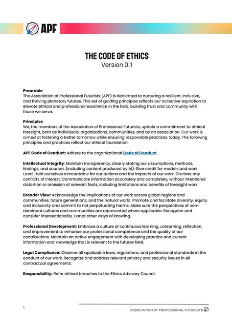 Code Of Ethics Initiative Apf