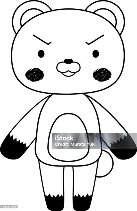 귀여운 곰 캐릭터 세트의 흑백 전체 길이 일러스트eps 걱정하는에 대한 스톡 벡터 아트 및 기타 이미지 걱정하는 곰