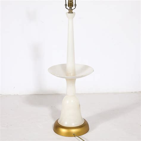 Mid Century Modernist Sculptural Balustrade Form Table Lamp In Carrera Marble High Style Deco