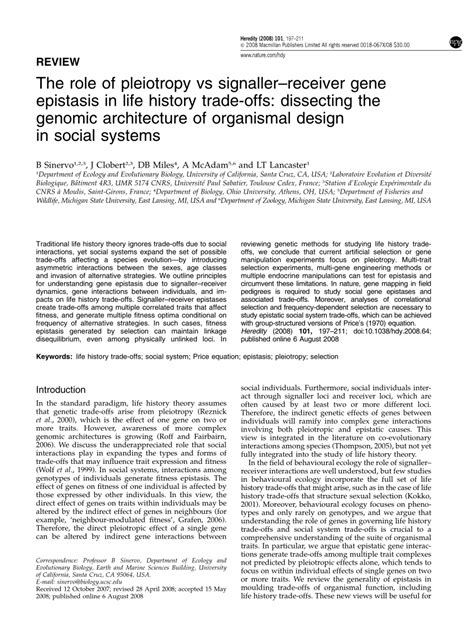 Pdf The Role Of Pleiotropy Vs Signaller Receiver Gene Epistasis In