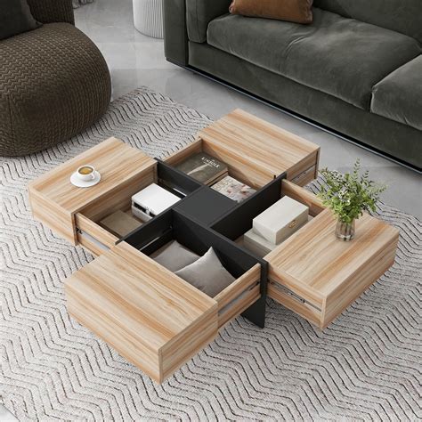 Merax Modern Square Coffee Table With 4 Hidden Storage