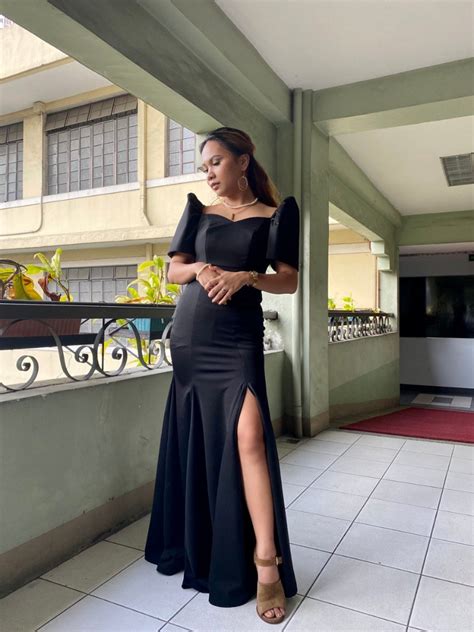 Black Filipiniana Dress W Slit Womens Fashion Dresses And Sets Evening Dresses And Gowns On
