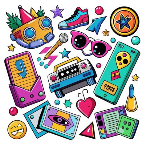 Colorful 80s And 90s Retro Objects Premium Ai Generated Vector