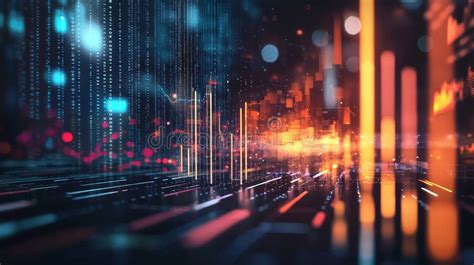 Abstract Data Visualization With Neon Lights In Futuristic Style Stock