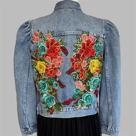 Womens Embroidered Denim Jacket Etsy