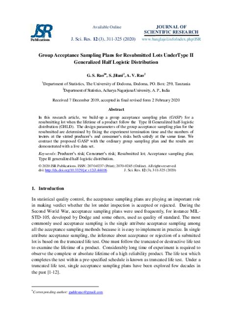 Pdf Group Acceptance Sampling Plans For Resubmitted Lots Undertype Ii Generalized Half