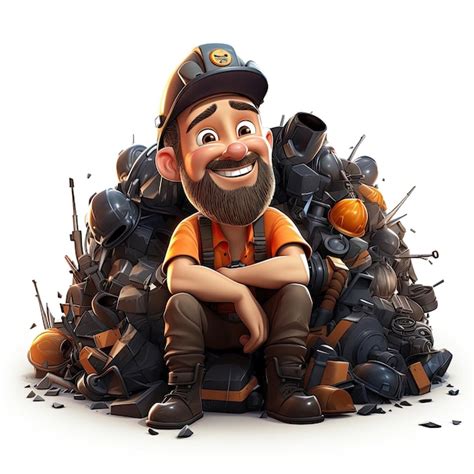 Premium Ai Image Illustration Cartoon Man In Mine Cavern