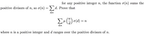 Solved For Any Positive Integer N The Function Sigma N Chegg