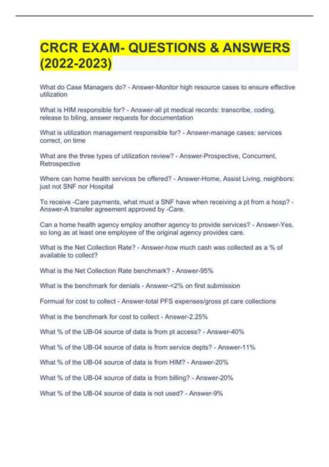 CRCR EXAM QUESTIONS ANSWERS CRCR Stuvia US